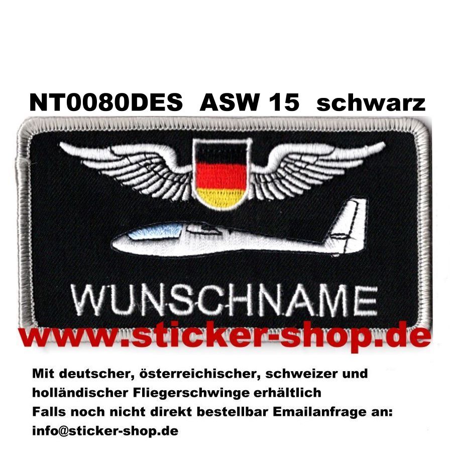 Nametag, Piloten, Namensschild, ASW 15, Aufnäher, patch | Sticker Shop ...