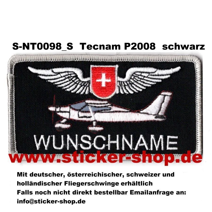 Tecnam P2008, nametag, Piloten, Namensschild, Schweiz, Aufnäher, patch ...