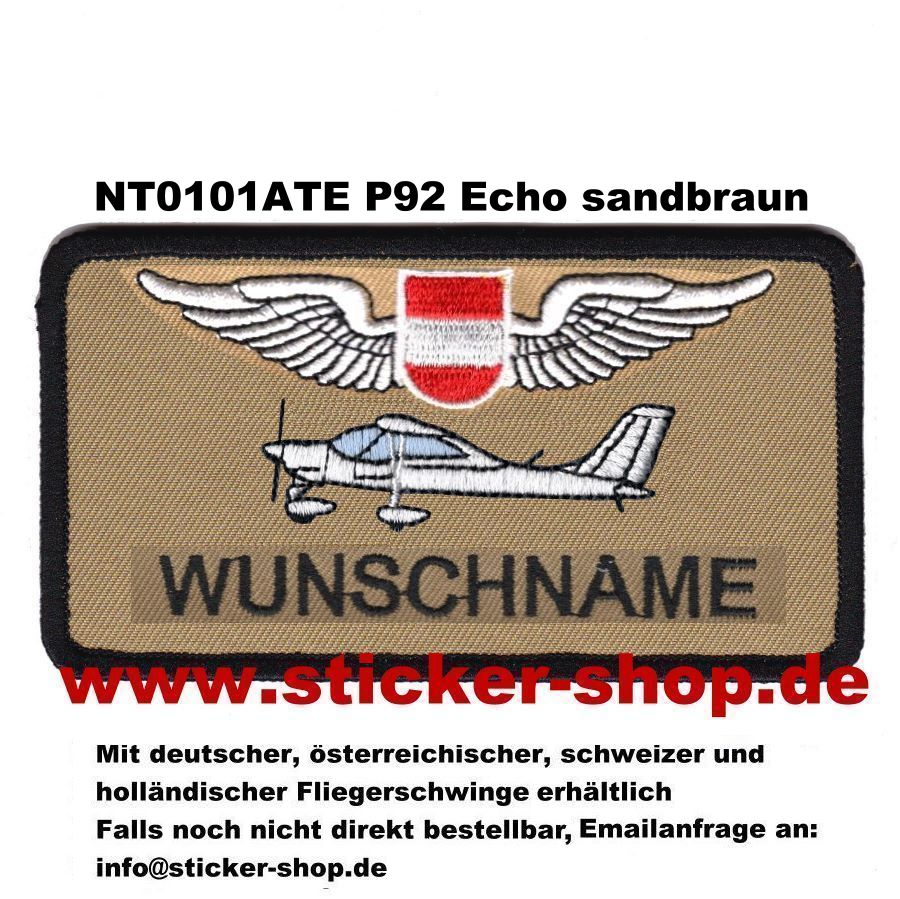 Nametag, Namensschild, Tecnam P92 Echo, Aufnäher, patch, Österreich ...