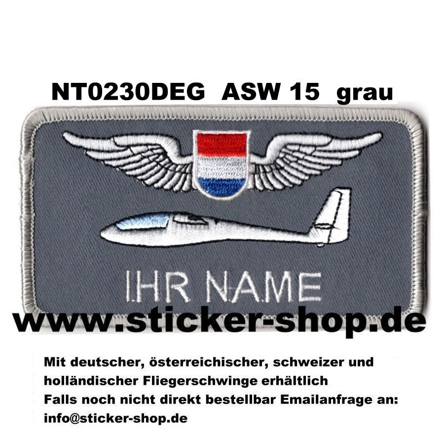 Pilot, Nametag, Namensschild, ASW 15 ASW 15, NL, Aufnäher, patch ...