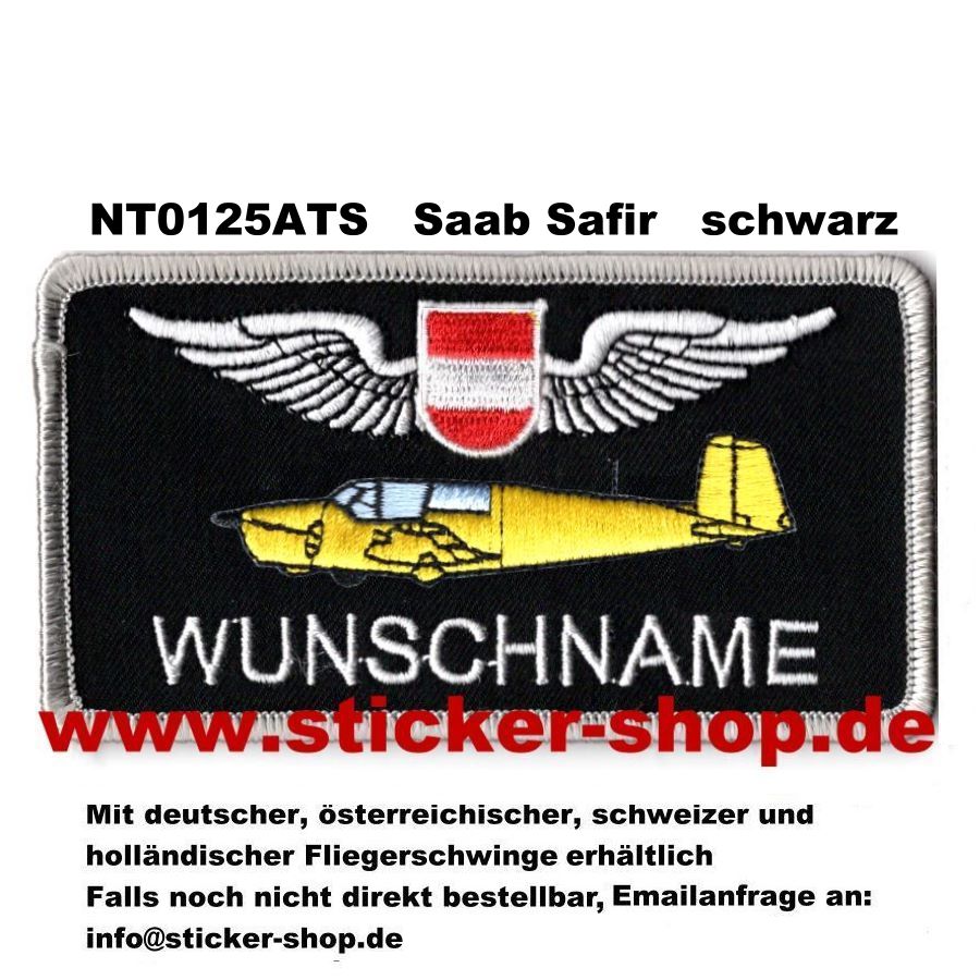 Nametag, Namensschild, Pilot, Saab Safir, Aufnäher, patch, Österreich | Sticker Shop Strerath