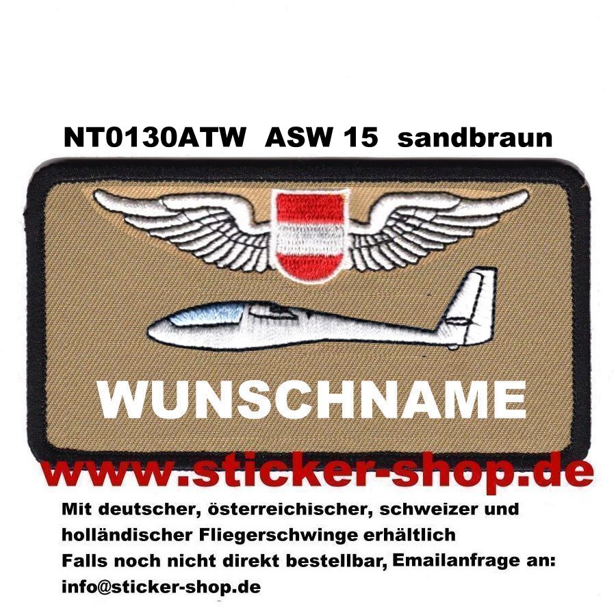 Pilot nametag, Namensschild, ASW 15, Aufnäher, patch, Österreich ...