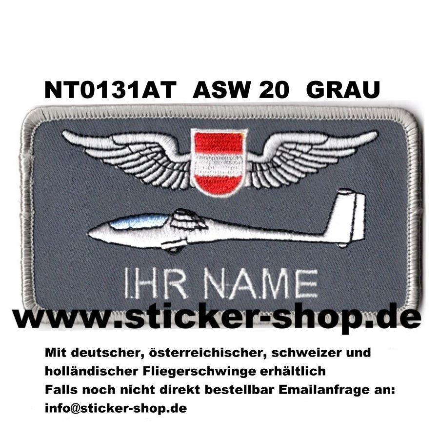 pilot, nametag, Namensschild, ASW 20, Aufnäher, patch, Österreich ...