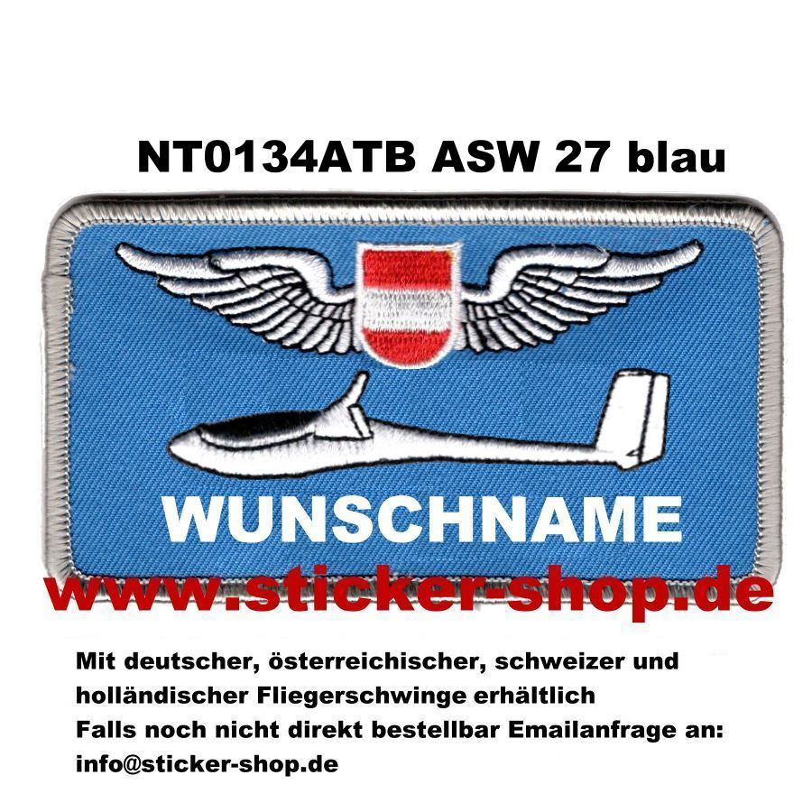Piloten, nametag, Namensschild, ASW 27, Aufnäher, patch, Österreich ...