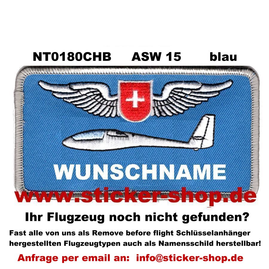 pilot, nametag, Namensschild, ASW 15, Aufnäher, patch. Schweiz ...
