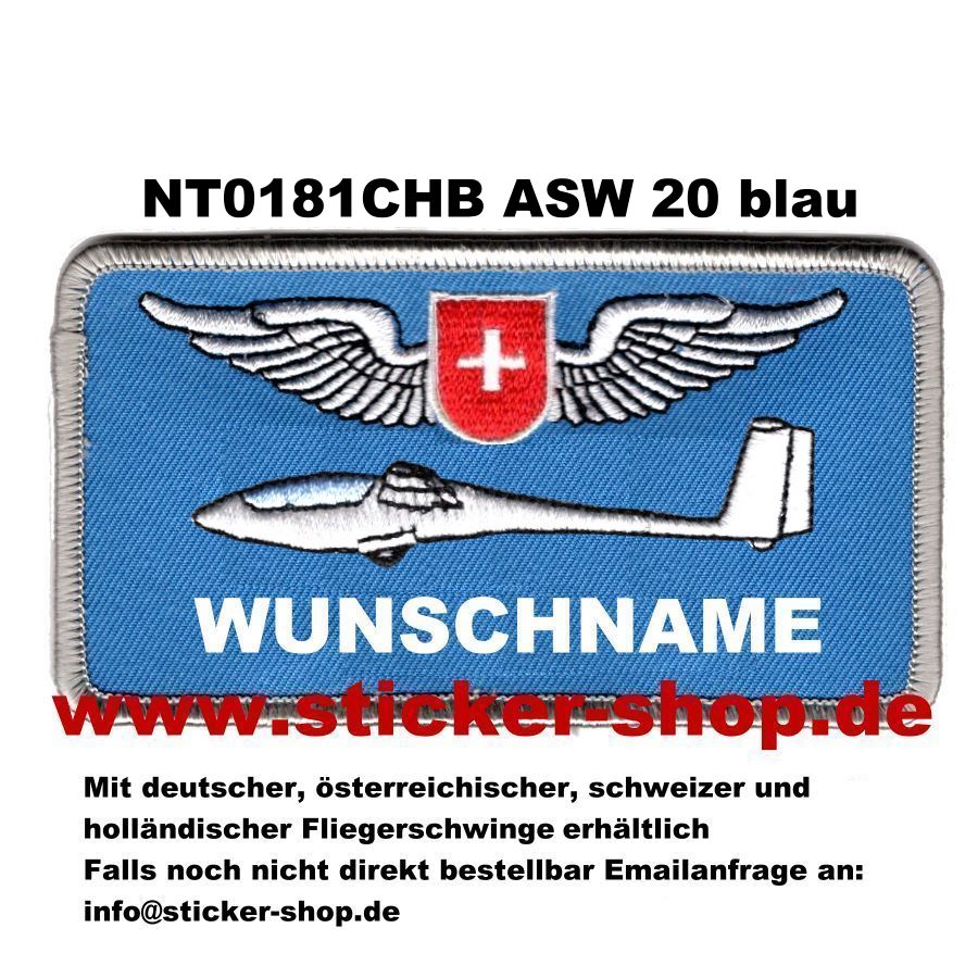pilot, nametag, Namensschild, ASW 20, Aufnäher, patch, Schweiz ...