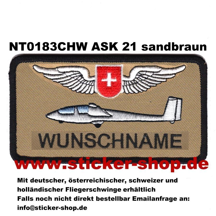 Piloten, nametag, Namensschild, ASK 21, Aufnäher, patch, Schweiz ...