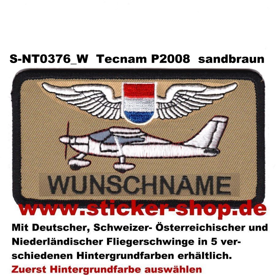 Tecnam P2008, nametag, Piloten, Namensschild, Niederlande, Aufnäher ...