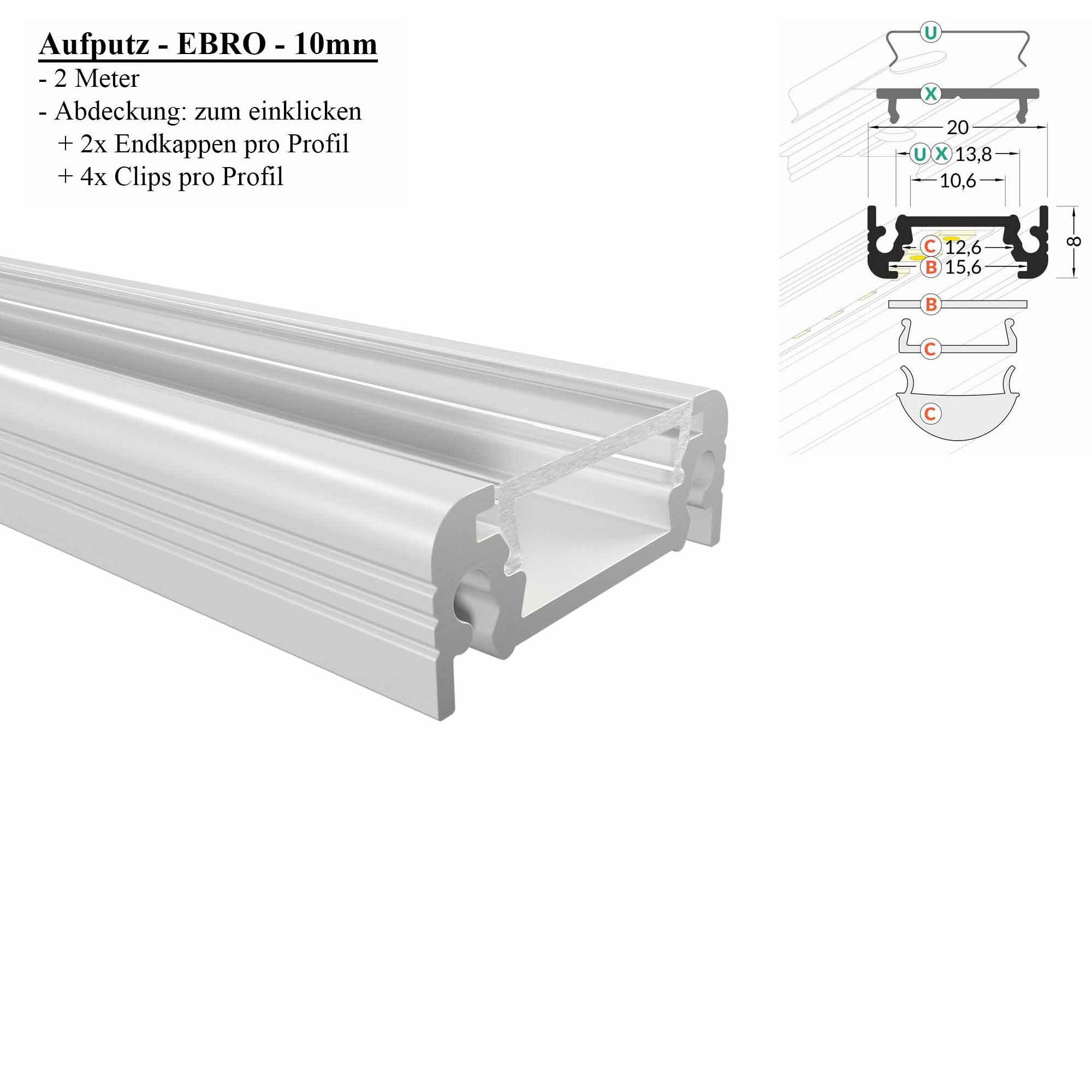 LED Aluprofil Aluminium Profile Leiste Weiss für LED-Streifen 2m | eBay