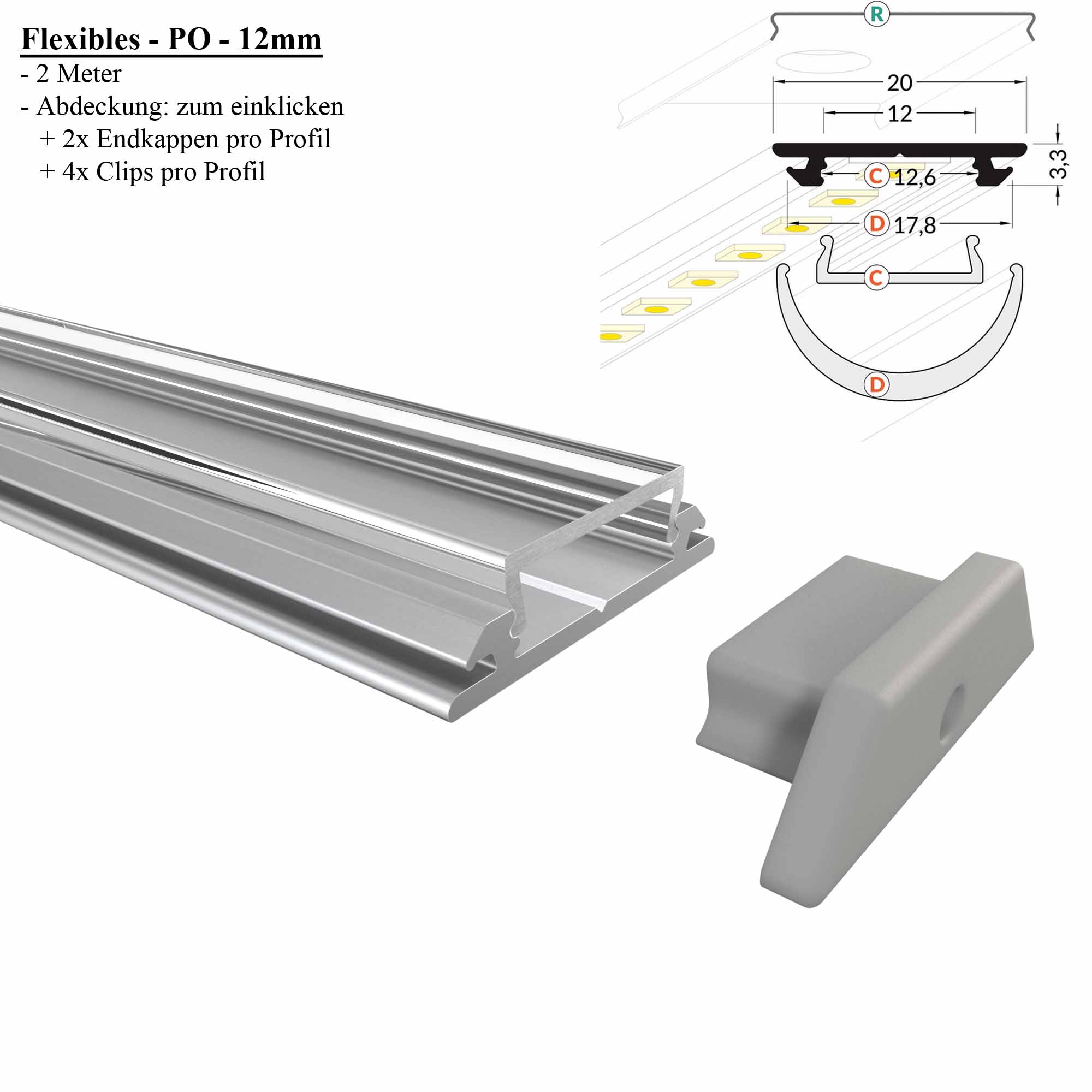 LED Aluprofil Aluminium Profile Leiste Rohes Aluminium für LED-Streifen ...