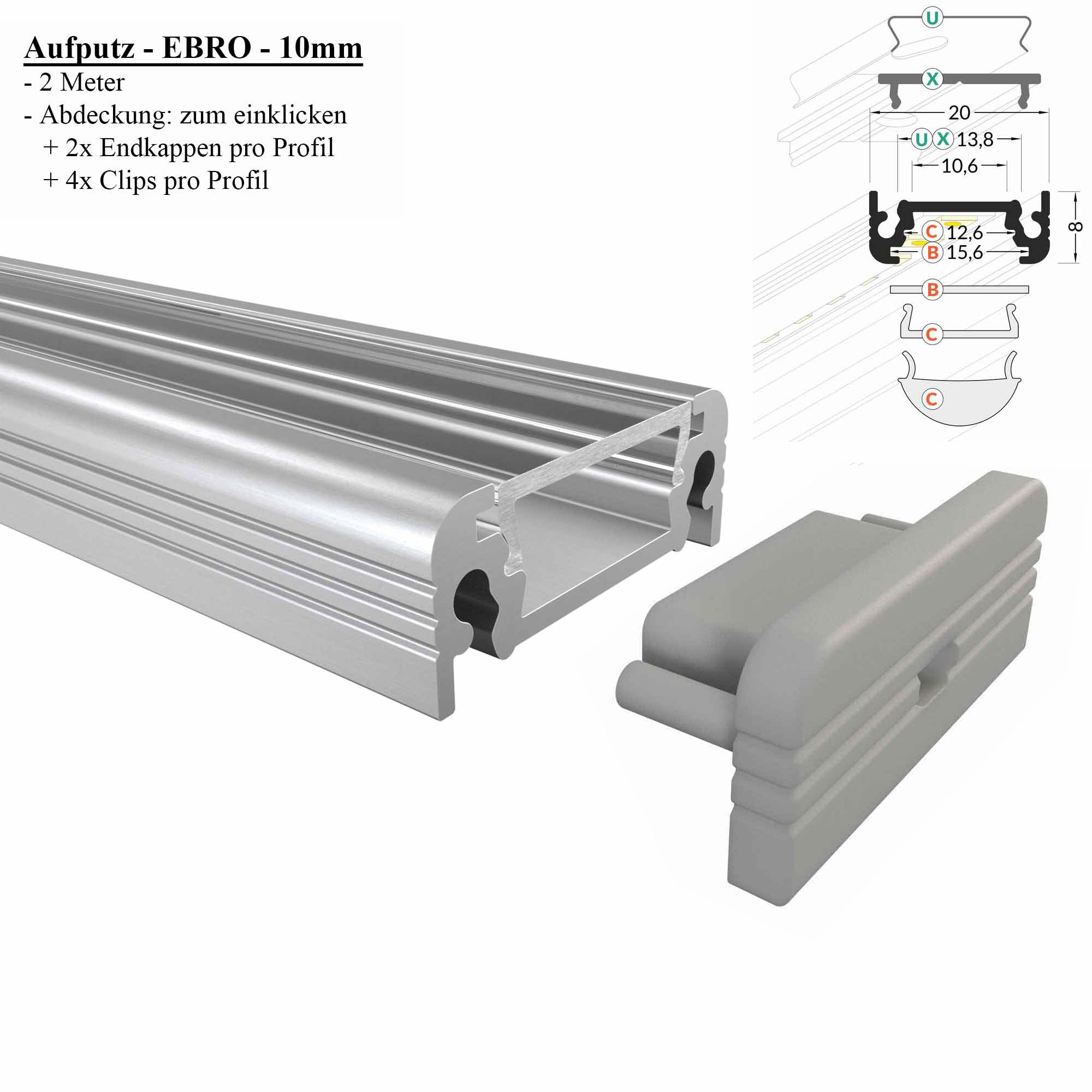 LED Aluprofil Aluminium Profile Leiste Rohes Aluminium für LED-Streifen ...