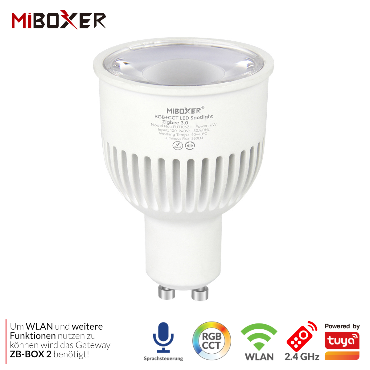 LED-Spot | RGB+CCT | Zigbee 3.0 | 6W | GU10 Sockel | Miboxer | FUT106Z | alu-profile-led.de ...