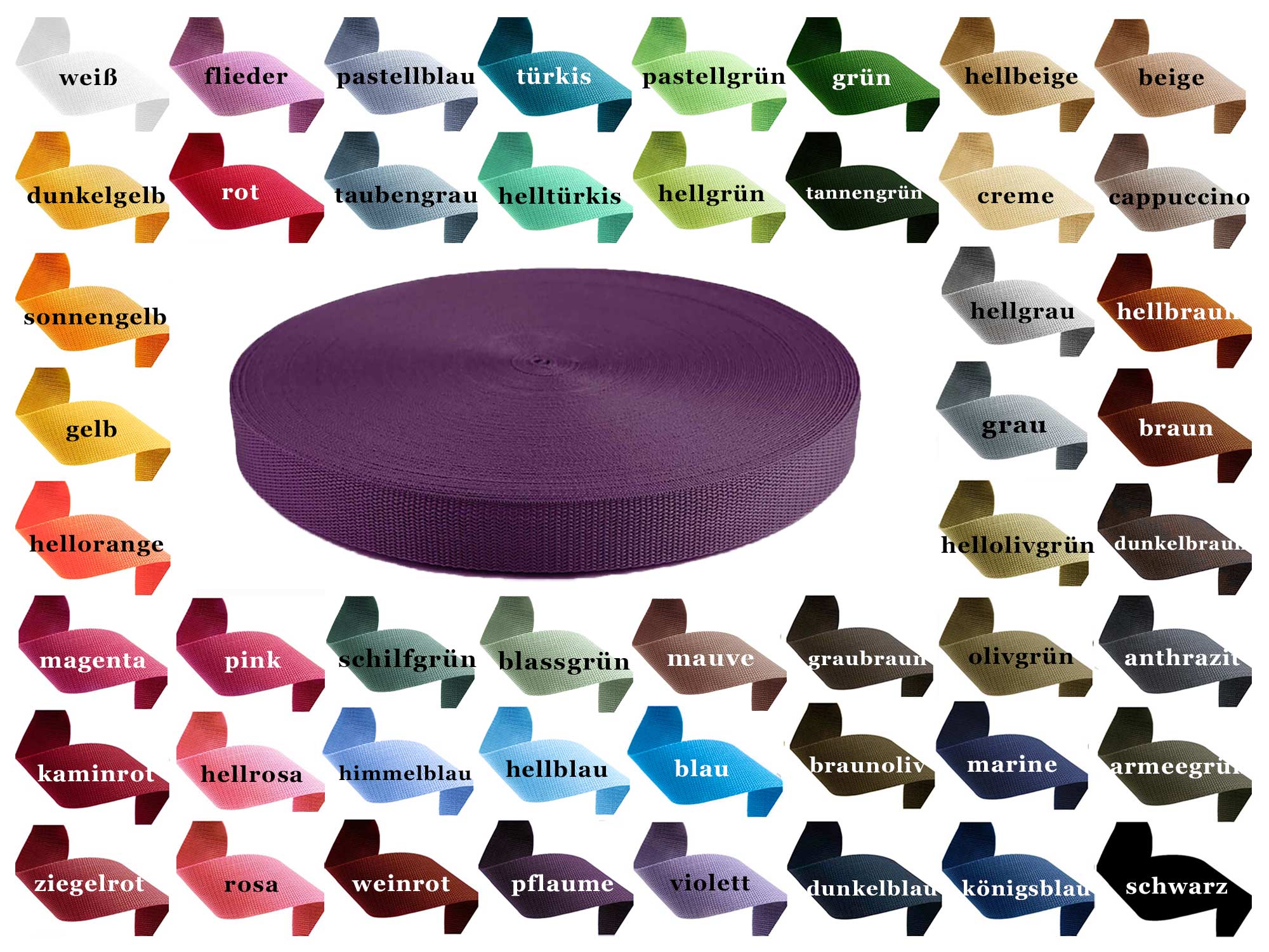 12m PP Gurtband, Polypropylen, 20mm breit, 1,3mm stark, Farbwahl 40 Farben | maDDma Bastelbedarf