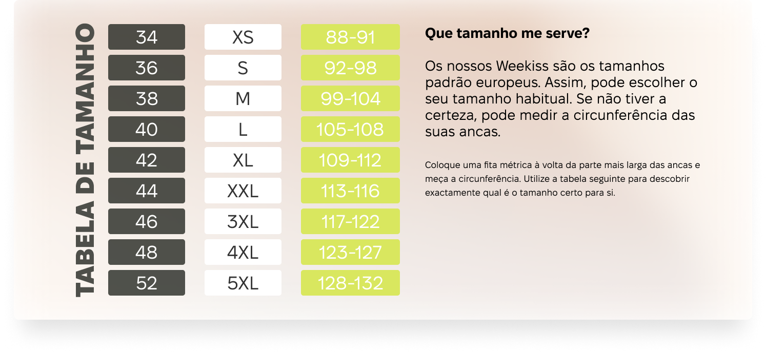 Tabela De Tamanhos Weekiss Tabela De Tamanhos Weekiss