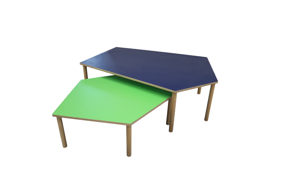 BasicPlus Fünfecktisch mit 2 Rollen klein, Multiplex mit HPL-Belag ...