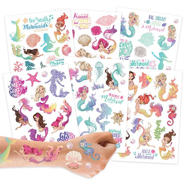 100 Kindertattoos zum Aufkleben - Glitzer Tattoo Set Meerjungfrauen ...
