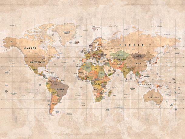 Digital Print Atlas World Map Beige Brown Green ML3001