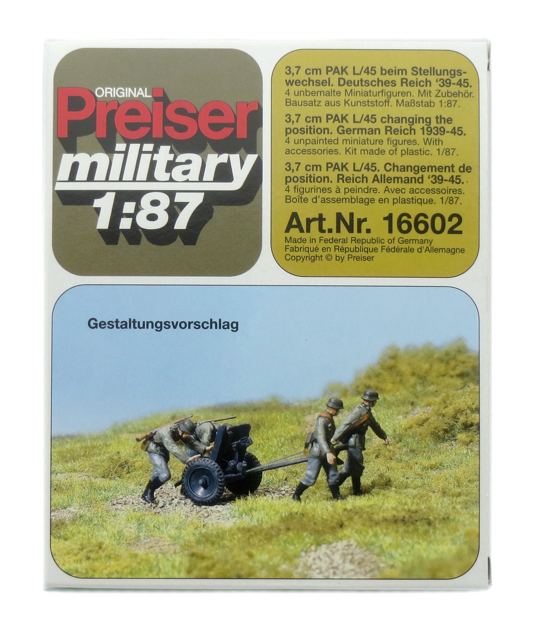 Preiser 16602 Panzerabwehrkanone 3,7 cm PAK Spur H0 1:87 | Modelle ...