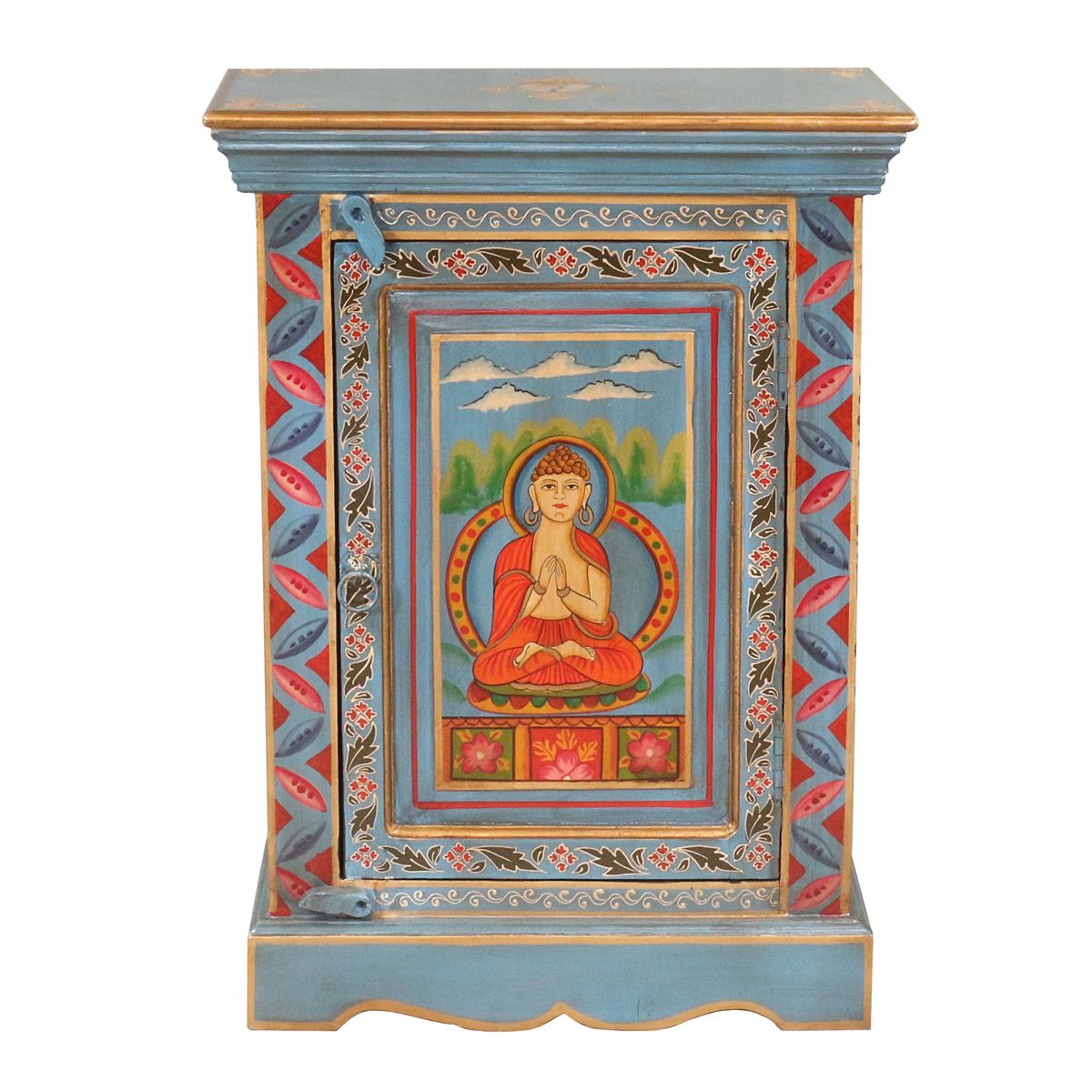 Indische Kommode Tenzin 75 cm hoch, tibetische Buddha-Verzierung ...