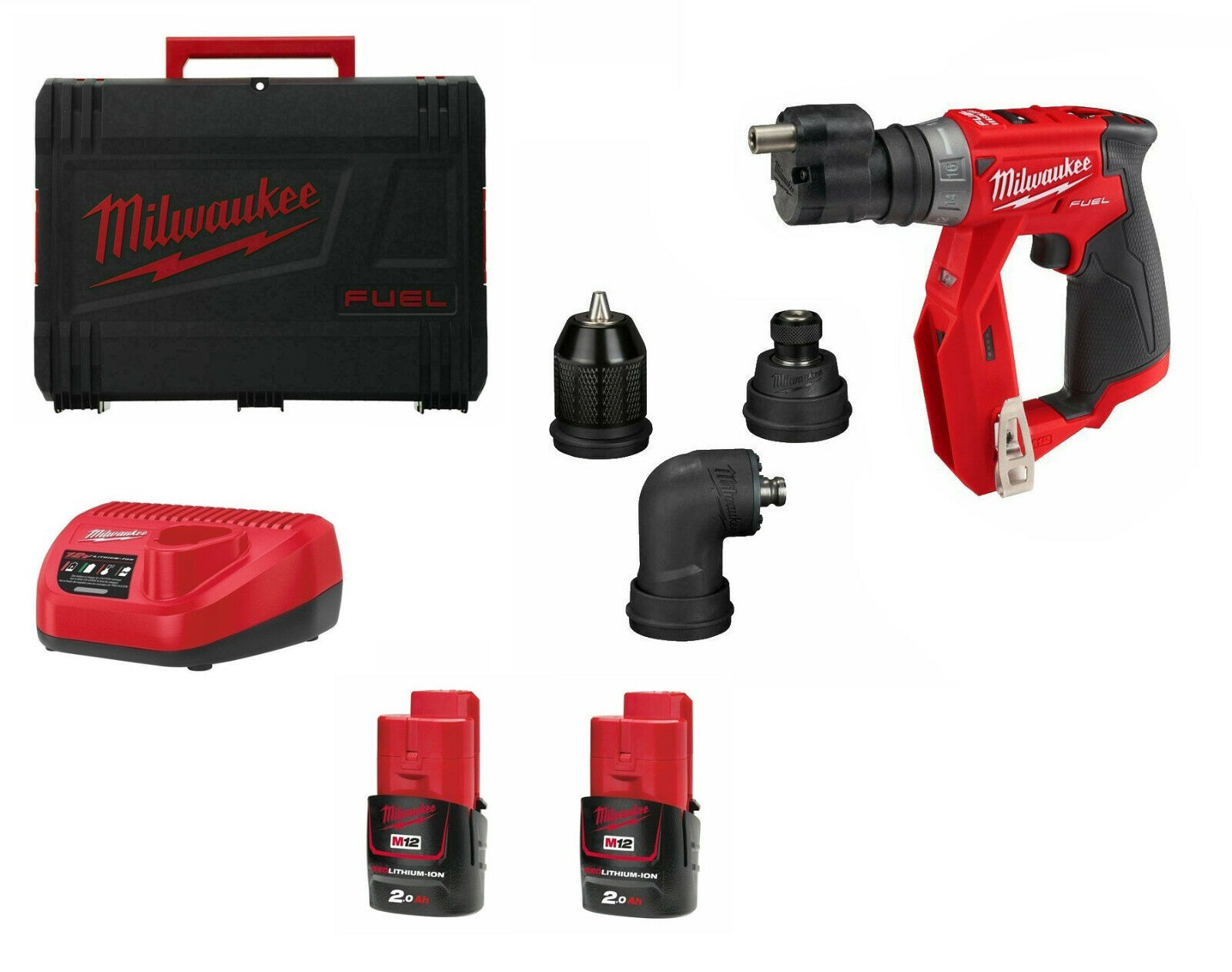 Milwaukee M12 FDDXKIT-202X FUEL Akku-Bohrschrauber mit Wechselköpfen in ...