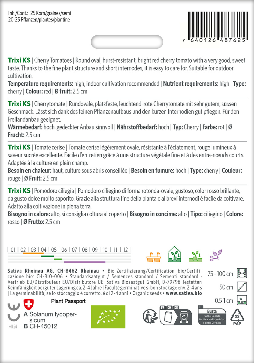 Cherrytomate Trixi KS | BIO Kirschtomatensamen von Sativa Rheinau