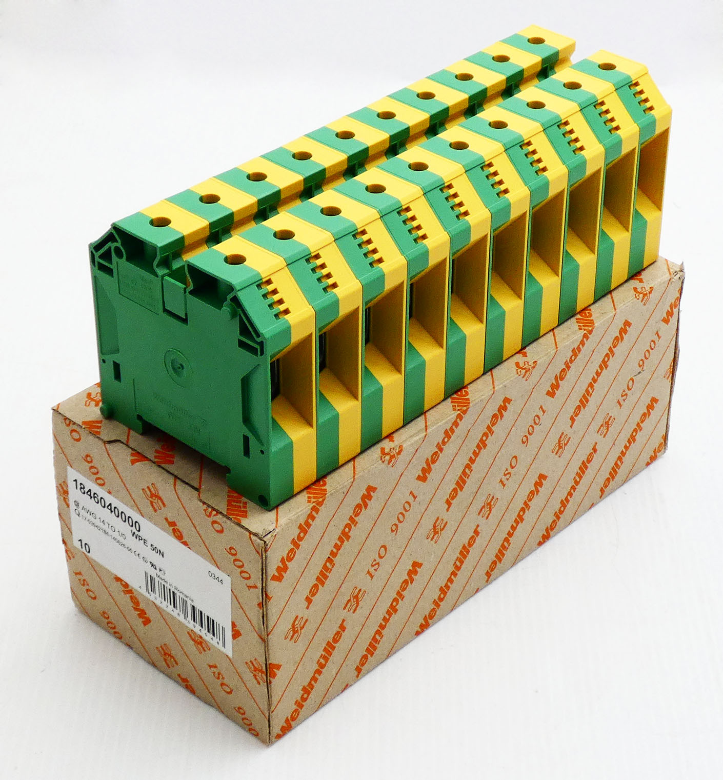 10 x Weidmüller WPE 50N 1846040000 Schutzleiter-Reihenklemme -unused ...