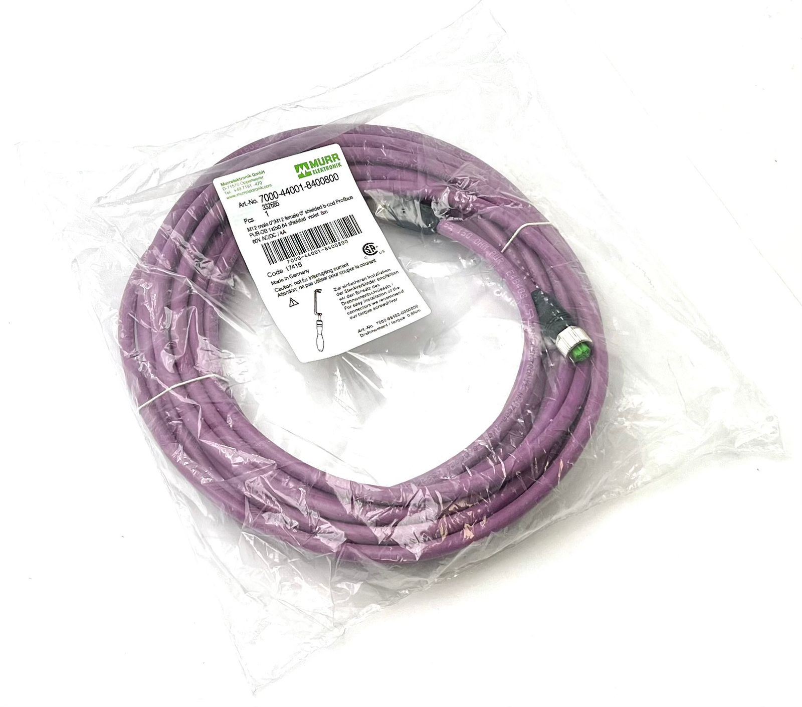 Murr Elektronik 7000-44001-8400800 M12 St. 0° / M12 Bu. 0° B-kod ...