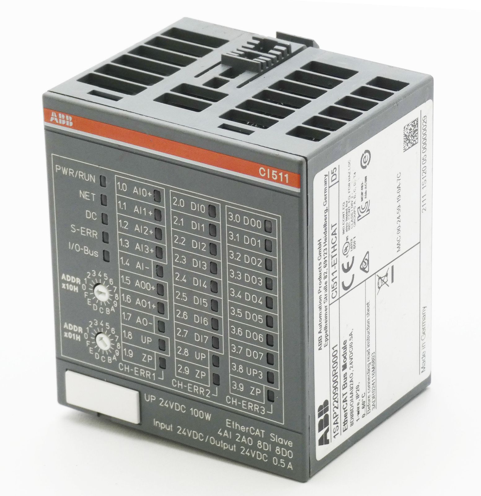 ABB CI511 CI511-ETHCAT 1SAP220900R0001 E: D5 EtherCAT Bus Module ...