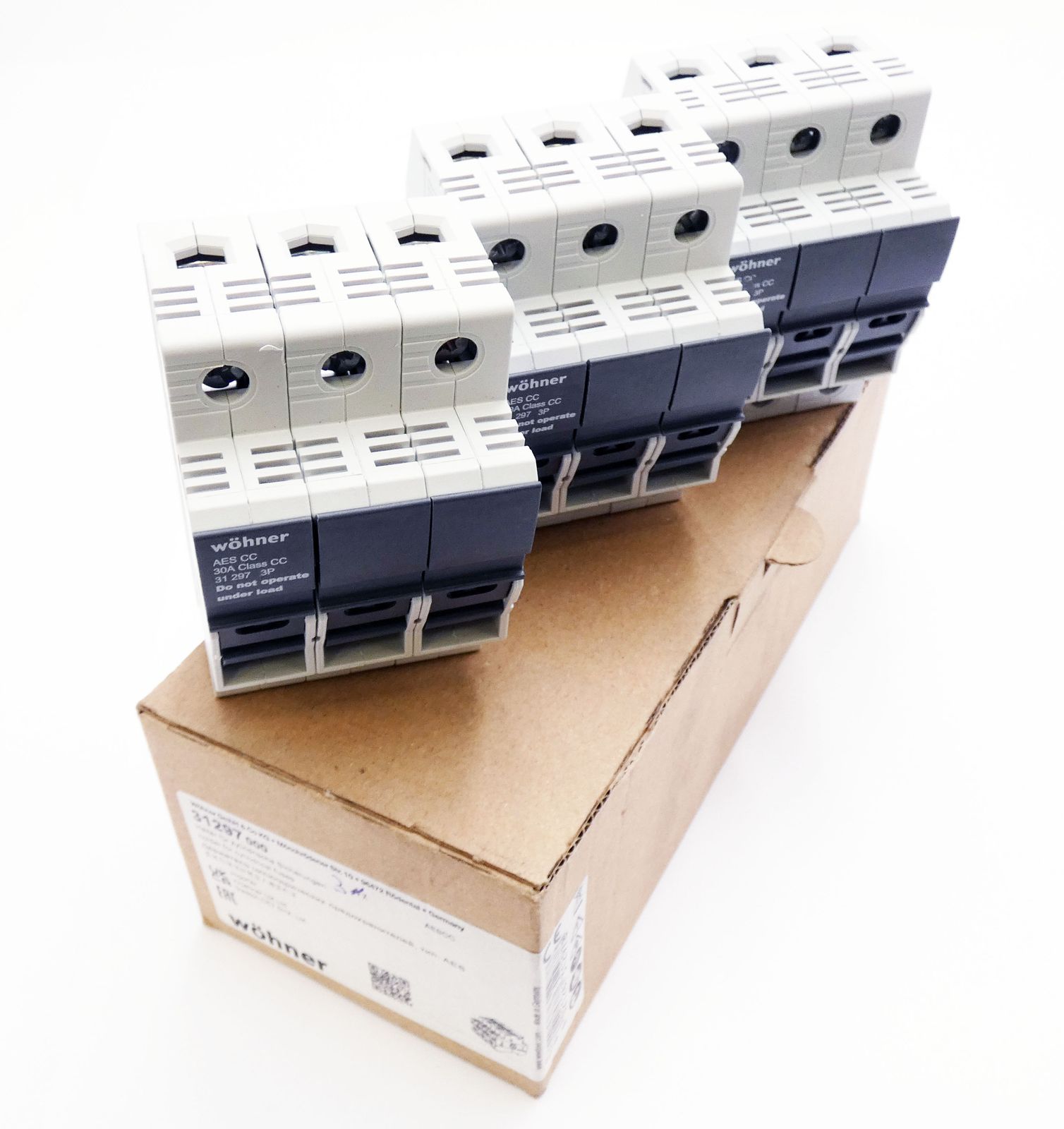 3x Wöhner AES CC 31 297 30A 600V 3P Halter für zylindrische Sicherungen ...