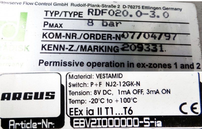 Rotadisk RDF 020.0-3.0 + ARGUS Ventil FKK-79 Schwenkantrieb -unused-