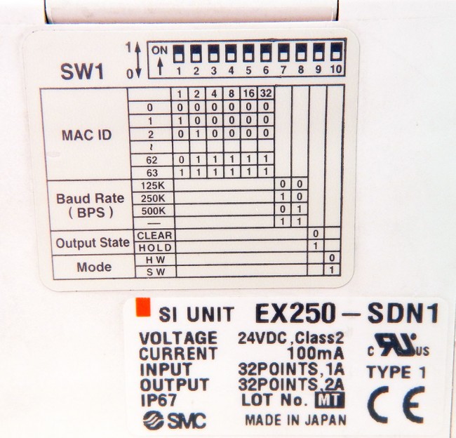 SMC SI DeviceNet EX250-SDN1 & 8 x VQC1201N-51 - used