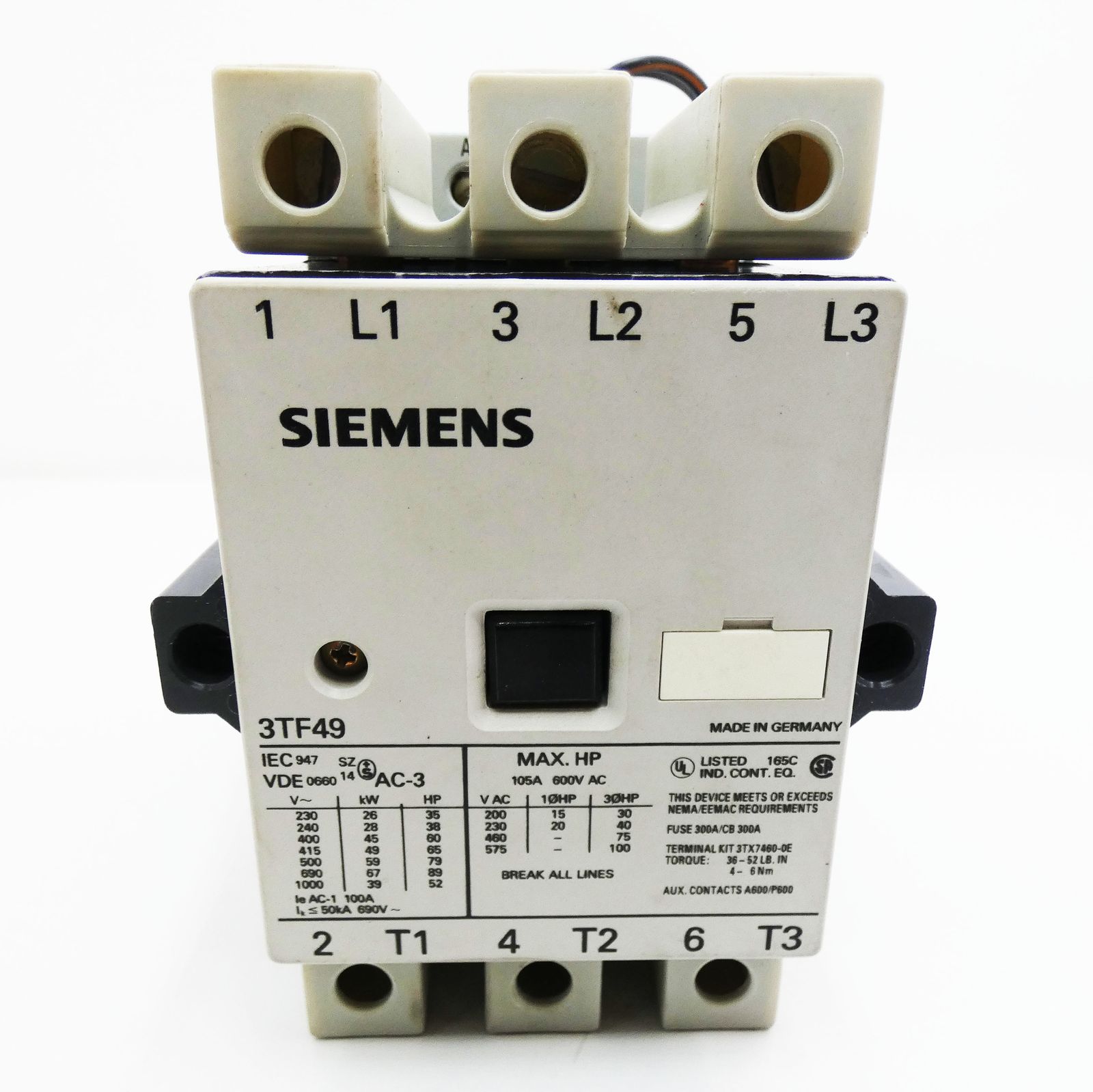 Siemens 3TF49 22-0DB4 45kW 24VDC 2N0+2NC E-Stand: 04 Schütz Contactor ...