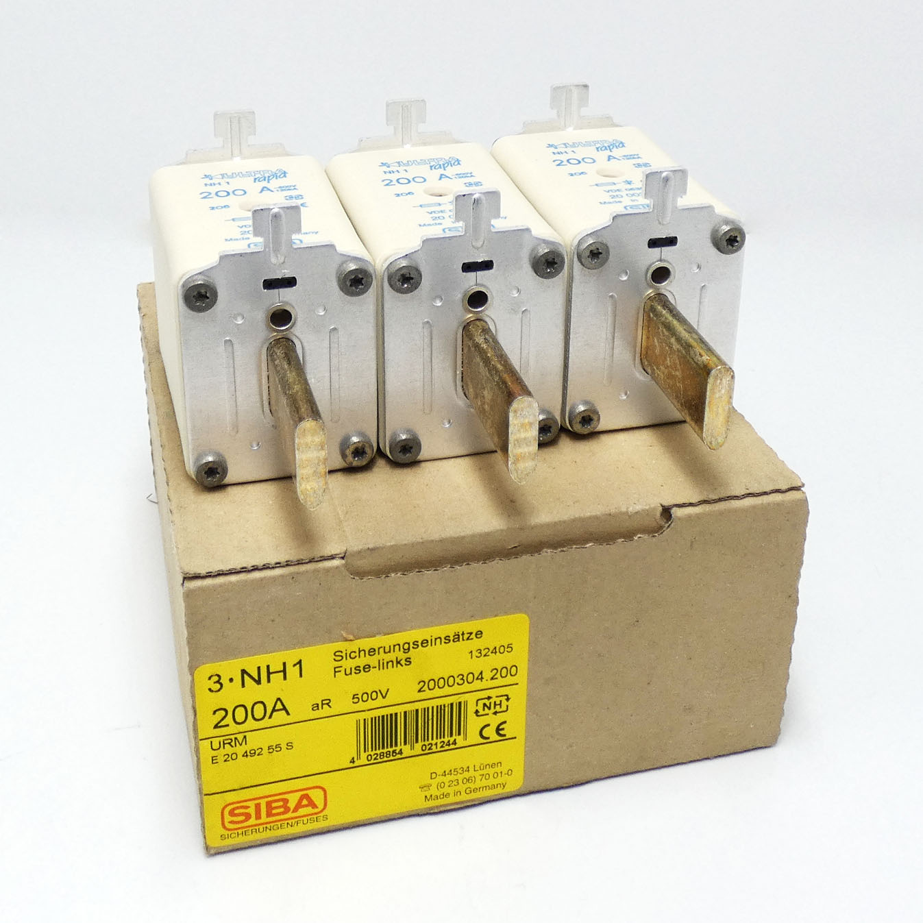 3x SIBA NH1 2000304.200 200A 500V 120kA Sicherungseinsatz -unused/OVP ...