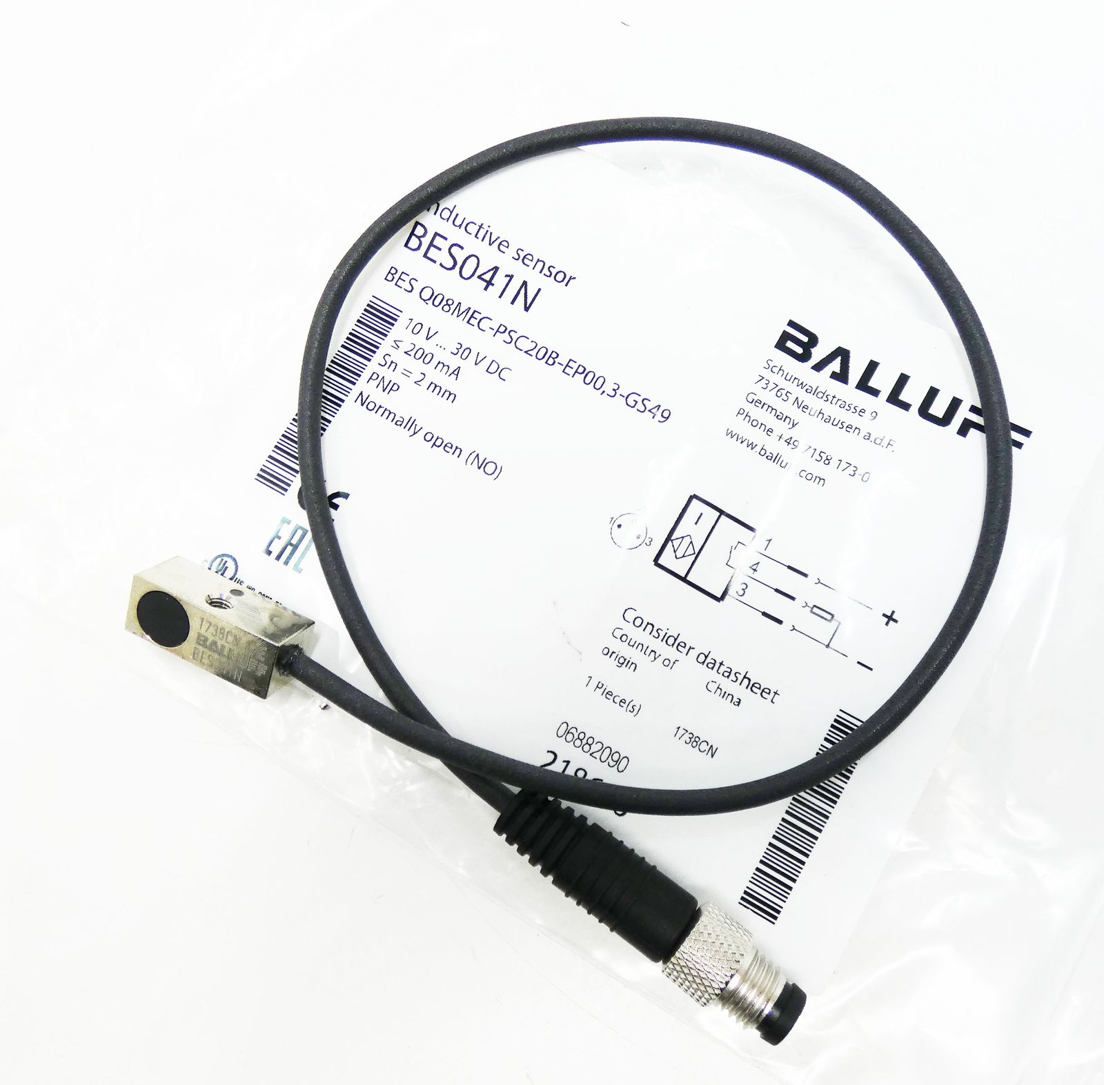 Balluff BES Q08MEC-PSC20B-EP00,3-GS49 BES041N Induktiver Sensor -unused ...