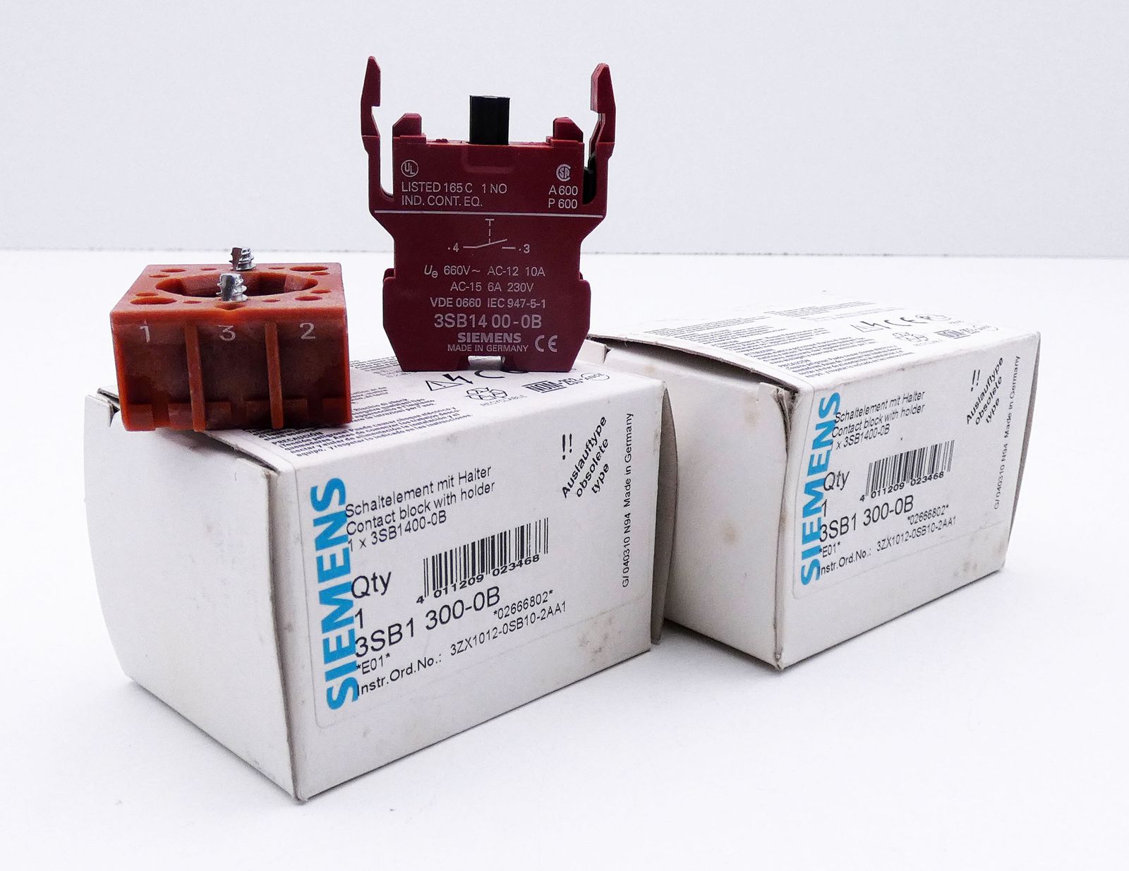 2x Siemens 3SB1 300-0B E-Stand: 01 Schaltelement mit Halter -unused/OVP ...