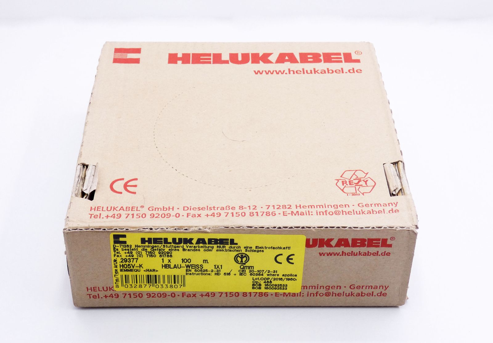 Helukabel H05V-K Hellblau-Weiß Litze Leitungen 1x1 Qmm 100m 29377 ...