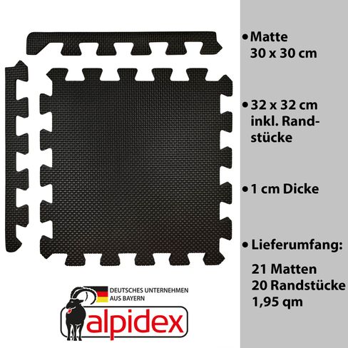 ALPIDEX 21 pieces pool mat black 30 x 30 x 1 cm expandable plug-in ...