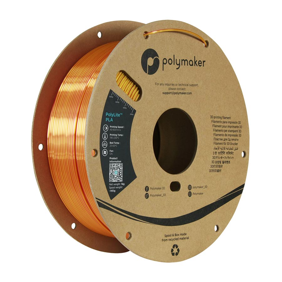 Polymaker PolyLite Dual Silk PLA Sunset (Silk Gold / Silk Red) Filament ...
