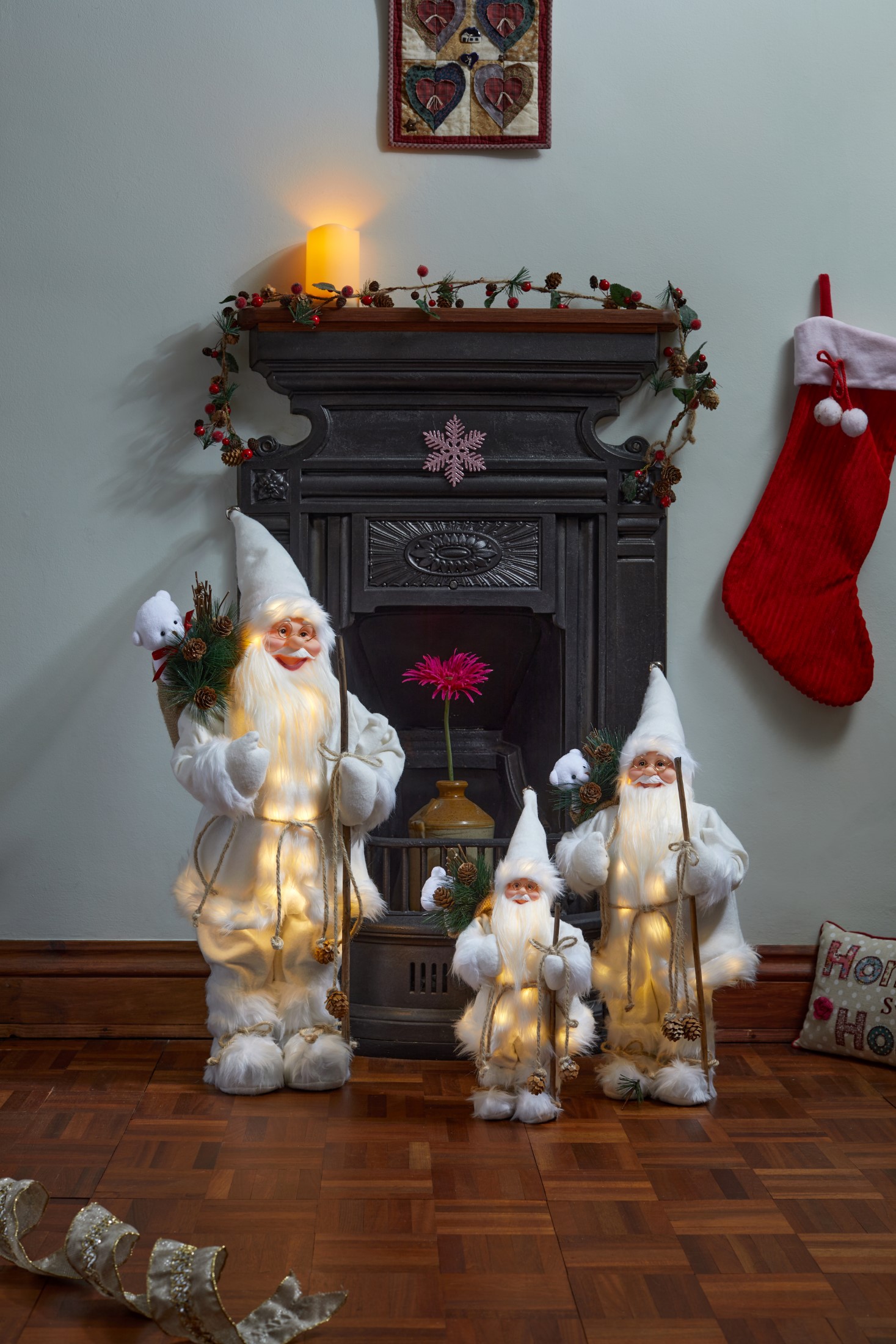 3er Set LED Deko Figur Weihnachtsmann creme warmweiß mit Timer | pille ...