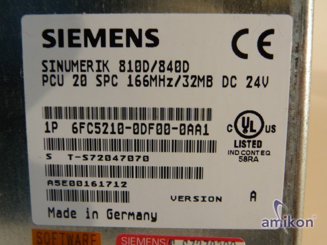 Siemens Sinumerik 810D/840D PCU20 6FC5210-0DF00-0AA1 Version: A SW: 6.3 ...