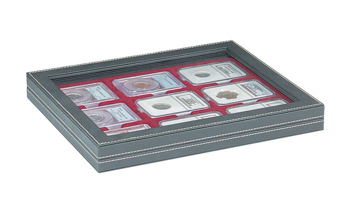 NERA M PLUS coin case with a dark red insert. Suitable for 9 slabs up ...