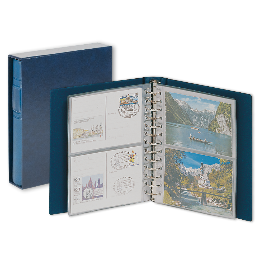 Set: Postkarten-Album CLASSIC mit Kassette-blau