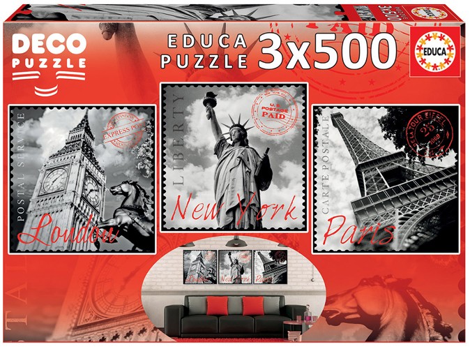 Educa Puzzle 9217096 - Big Cities Deco - 3 x 500 Teile Puzzle | HL Großhandel