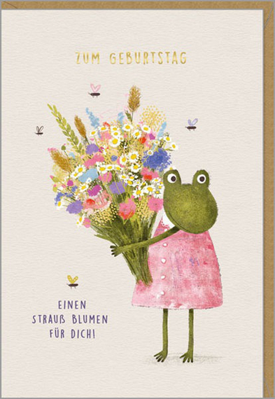 Geburtstagkarten - Zum Geburtstag - Frosch mit Blumen | HL Großhandel