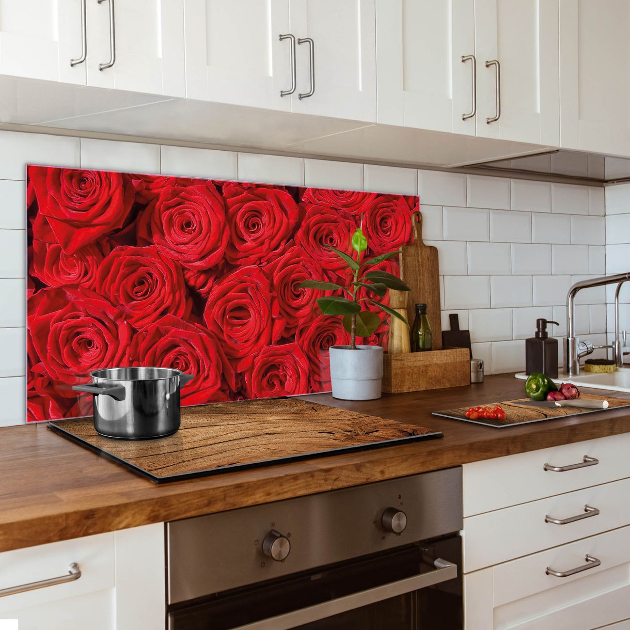 Küchenrückwand Glas Motiv Rosenbett | banjado
