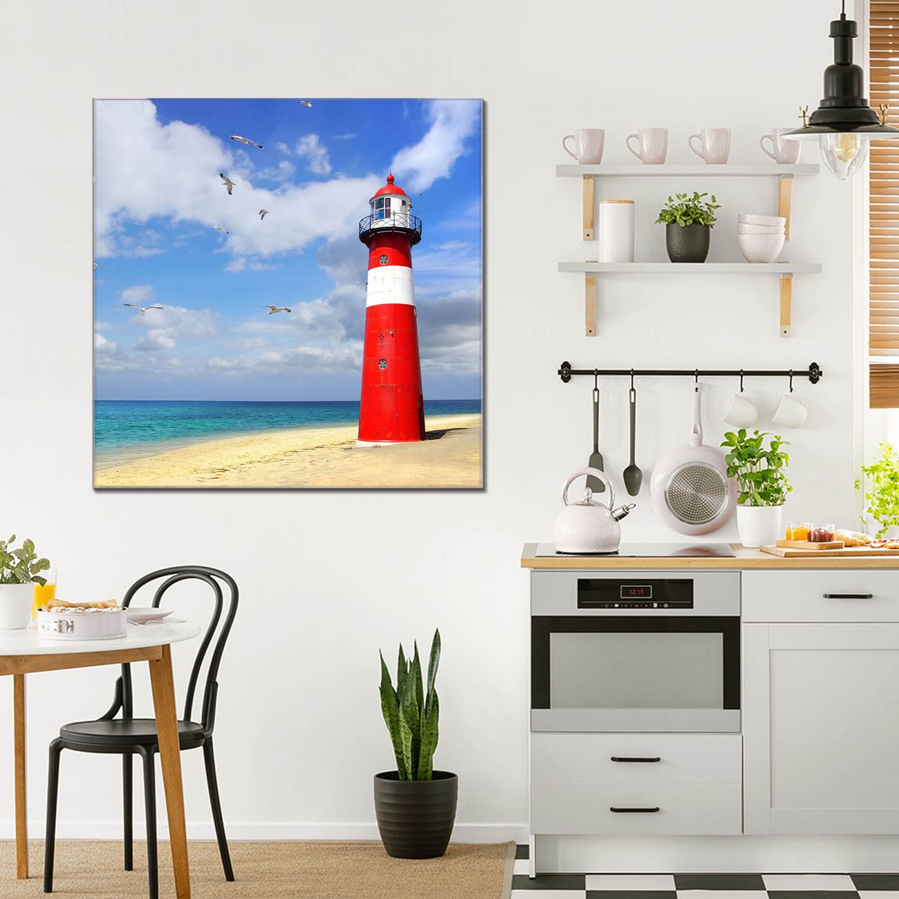 Quadratisches Wandbild aus Glas Leuchtturm Westkapelle | banjado
