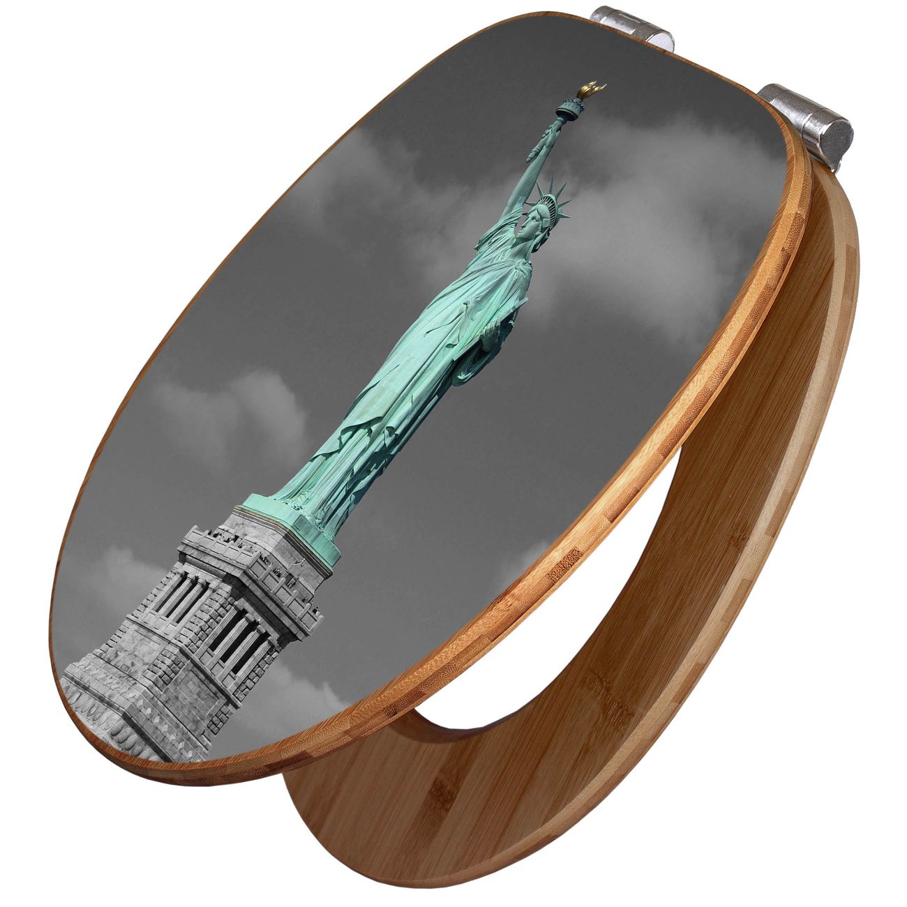 Design WC-Sitz Bambus Absenkautomatik Motiv Freiheitsstatue | banjado