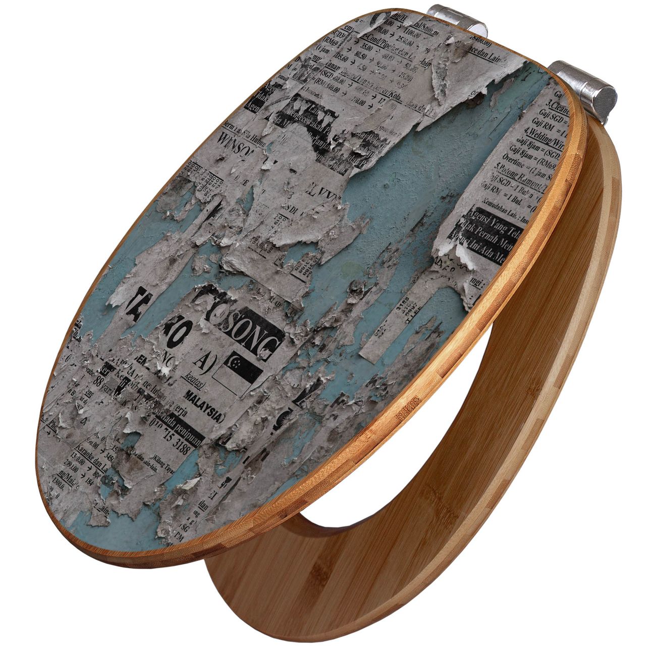 Design WC-Sitz Bambus Absenkautomatik Motiv Wand mit Zeitungen | banjado