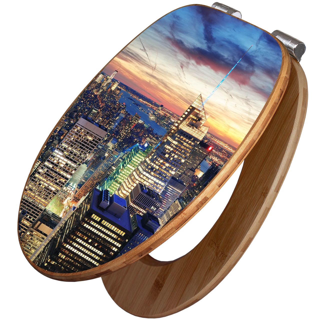 Design WC-Sitz Bambus Absenkautomatik Motiv New York Sunset | banjado