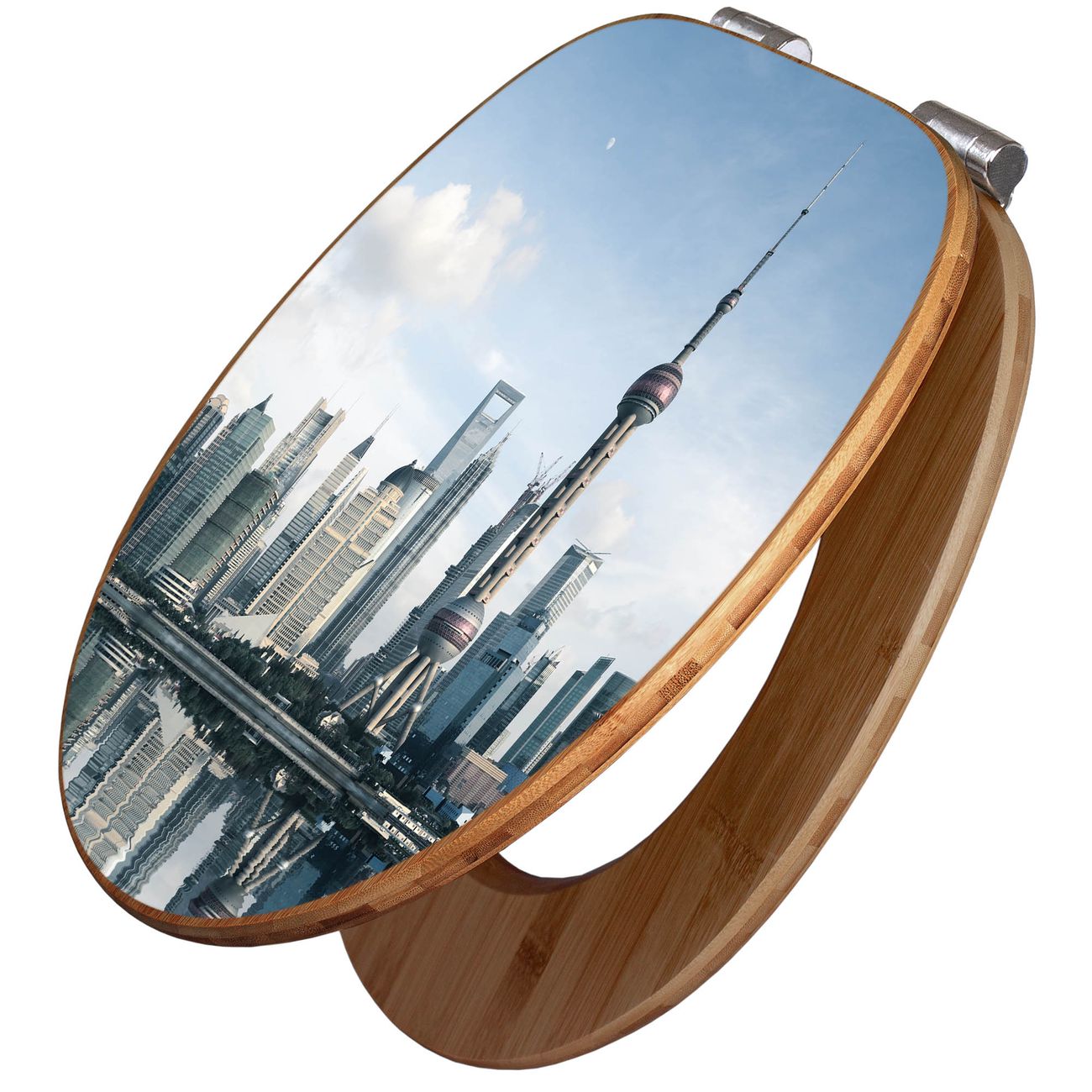 Design WC-Sitz Bambus Absenkautomatik Motiv Shanghai | banjado